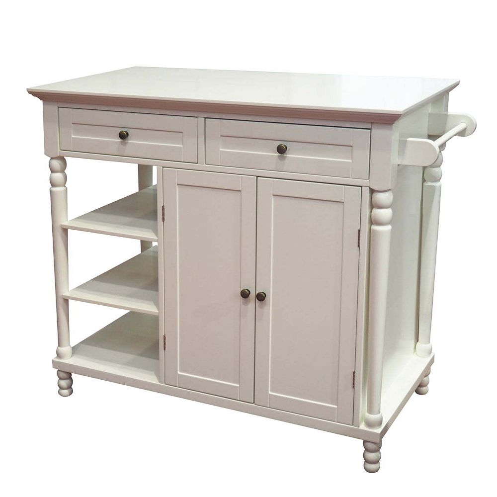 eHemco Euro Kitchen Island with Storage Cabinet, 2 Drawers and 3 Open ...