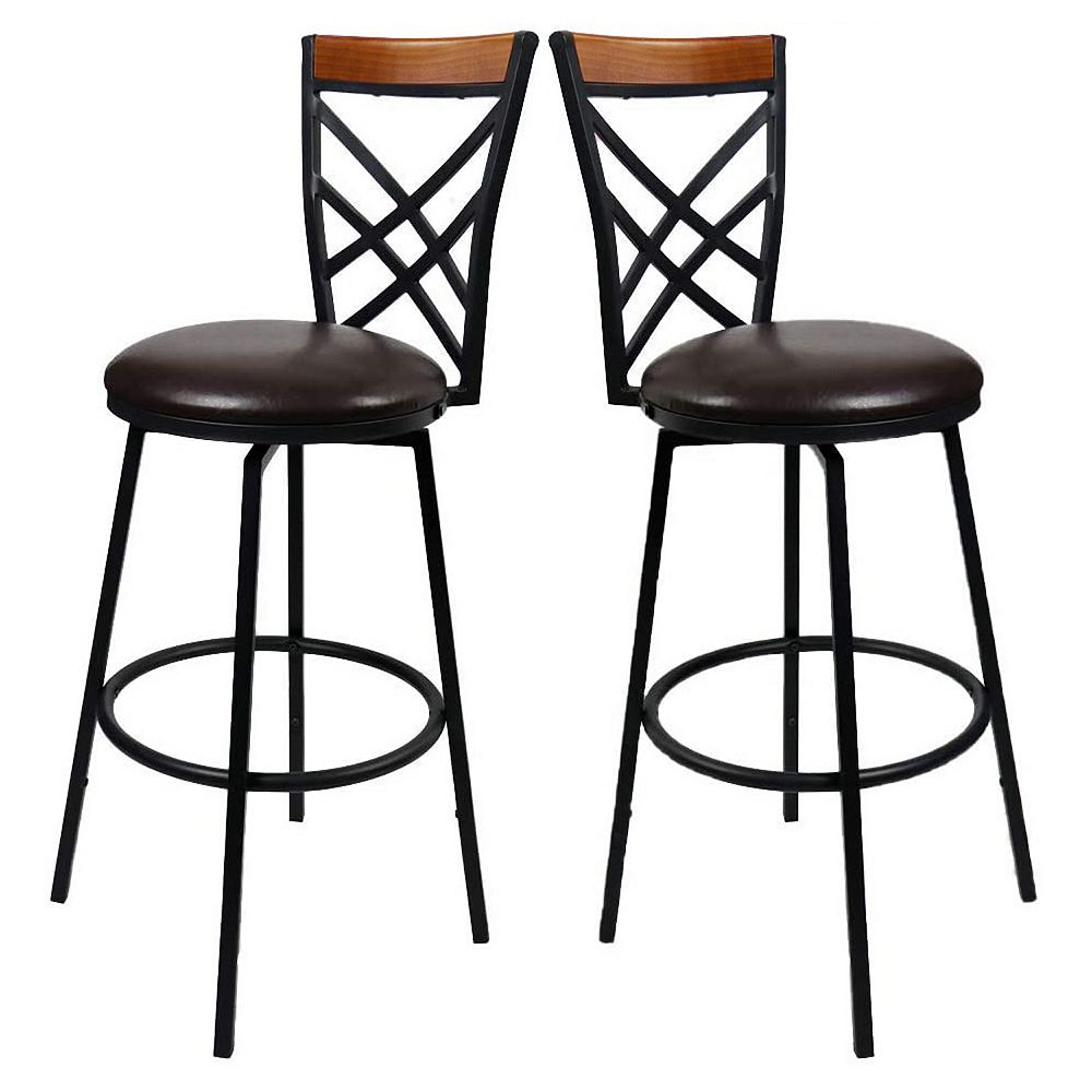 eHemco Swivel Metal Kitchen Counter Barstool with Double X Back Faux ...