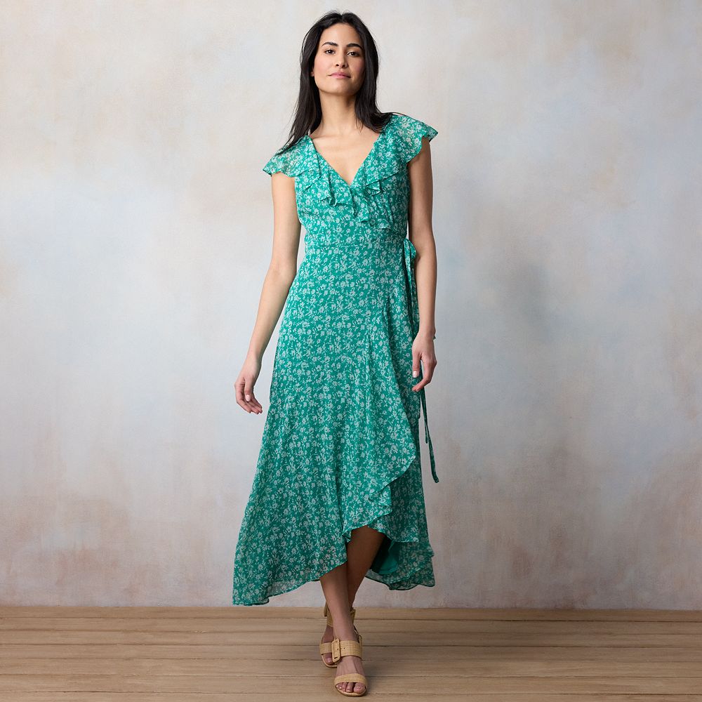 Petite LC Lauren Conrad Flutter Ruffle Wrap Maxi Dress