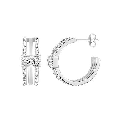 Chrystina Silver Plated Triple Row Crystal Hoop Earrings
