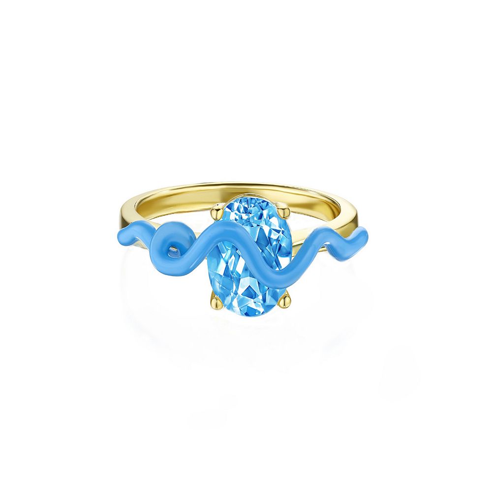 House of Frosted Blue Enamel & Blue Topaz Squiggle Ring