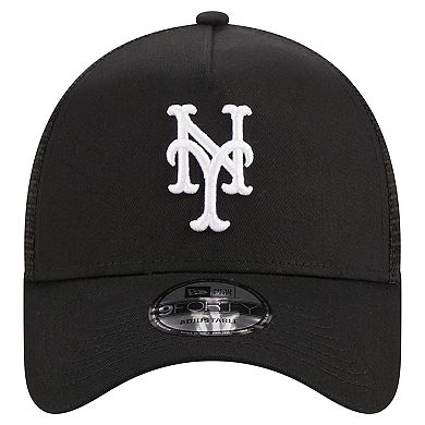 Men's New Era Black New York Mets A-Frame 9FORTY Trucker Adjustable Hat