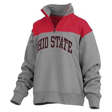 Women's Pressbox Gray Ohio State Buckeyes Avon Fleece Quarter-Zip Jacket
