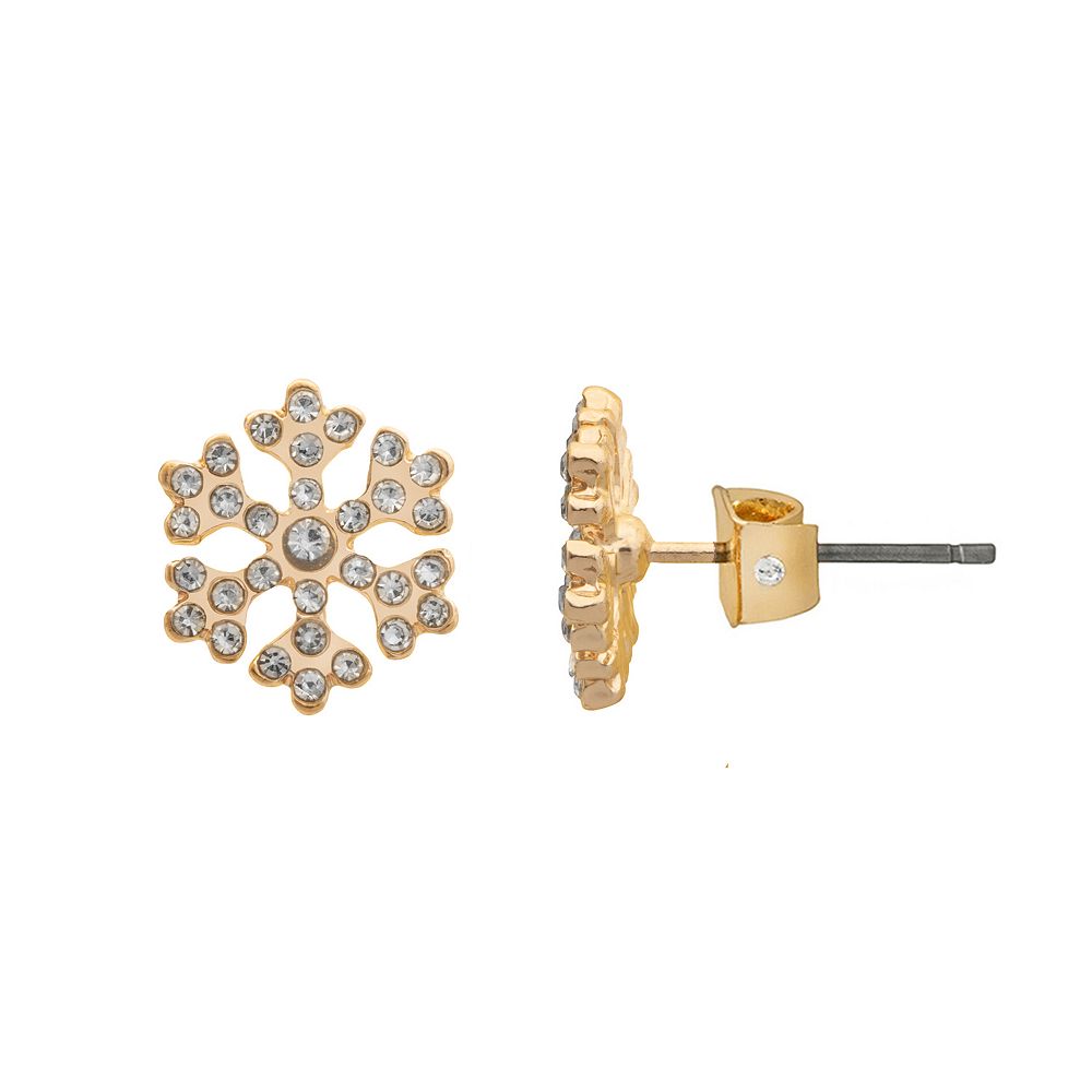 LC Lauren Conrad Gold Tone Crystal Snowflake Stud Earrings