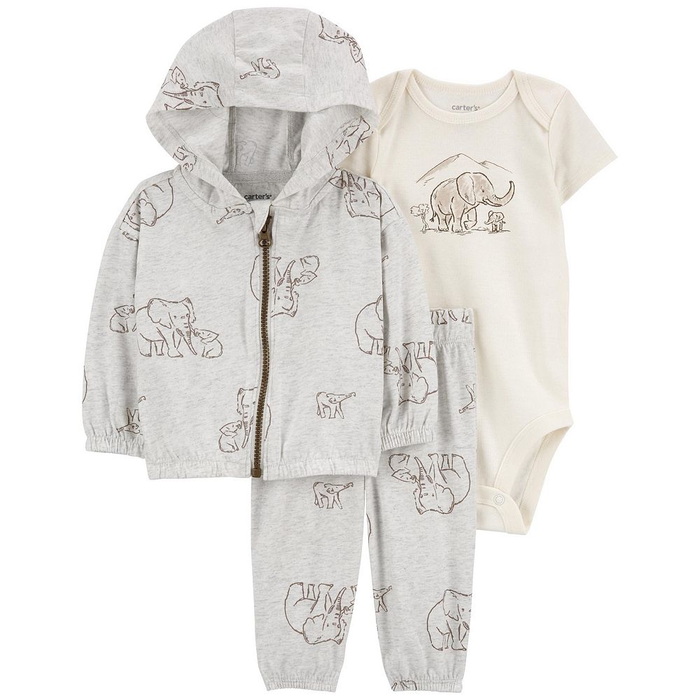 Baby Carter's 3-Piece Elephant Zip Front Little Jacket Set