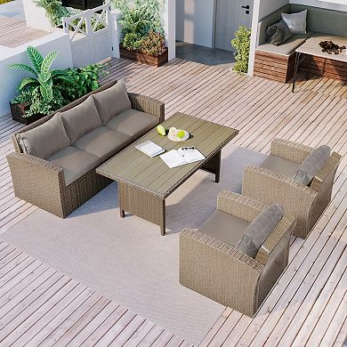 FC Design Outdoor Patio Furniture Set 4-Piece Conversation Set Wicker ...
