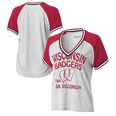 Women's WEAR by Erin Andrews NCAA Wisconsin Badgers Throwback Raglan V ...