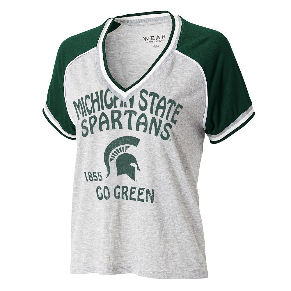 Women's NCAA Michigan State Spartans Throwback Raglan V-Neck T-Shirt