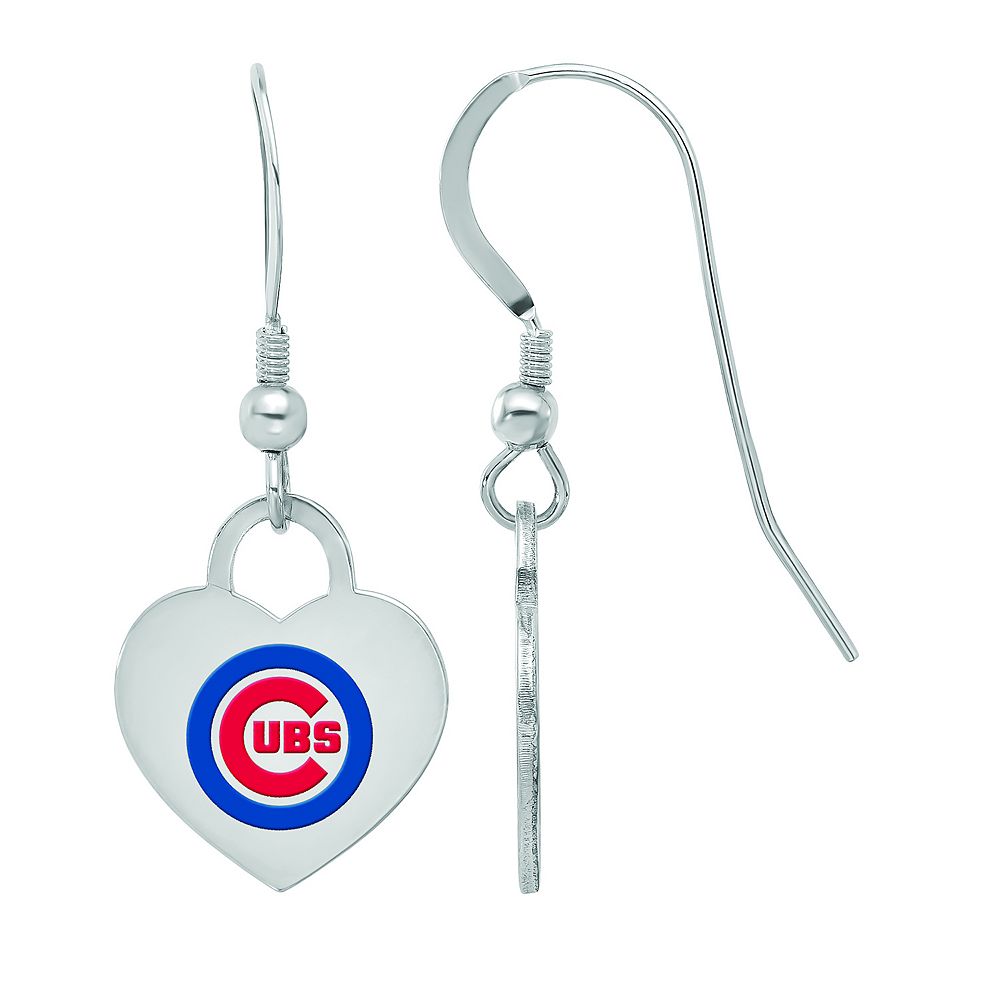 LogoArt Sterling Silver Chicago Cubs Heart Dangle Earrings