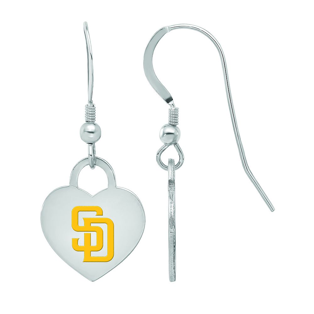LogoArt Sterling Silver San Diego Padres Heart Dangle Earrings