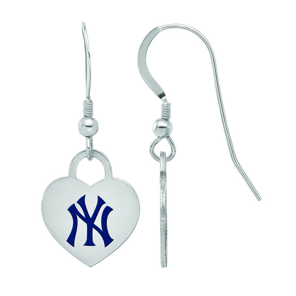 LogoArt Sterling Silver New Yankees Heart Dangle Earrings