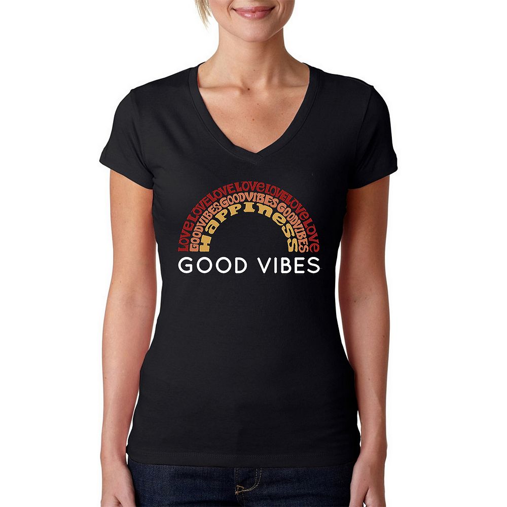 Good Vibes - Women's Word Art V-Neck T-Shirt