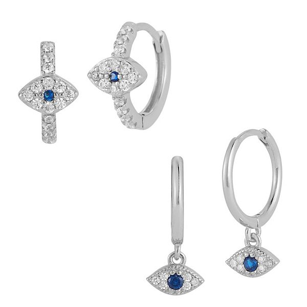 Sunkissed Sterling 14k Gold Over Silver Cubic Zirconia Evil Eye Earring Set