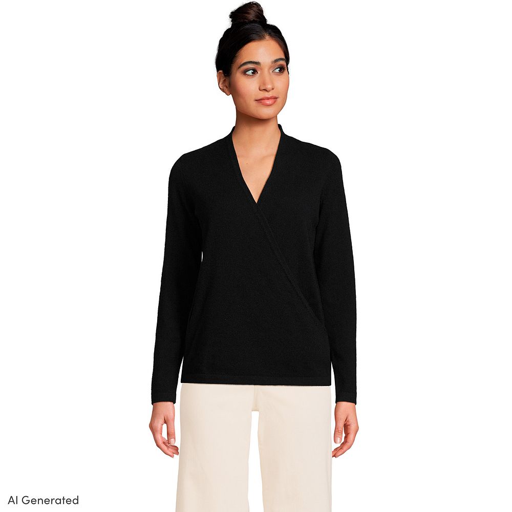 Women's Lands' End Cashmere Long Sleeve Wrap Sweater