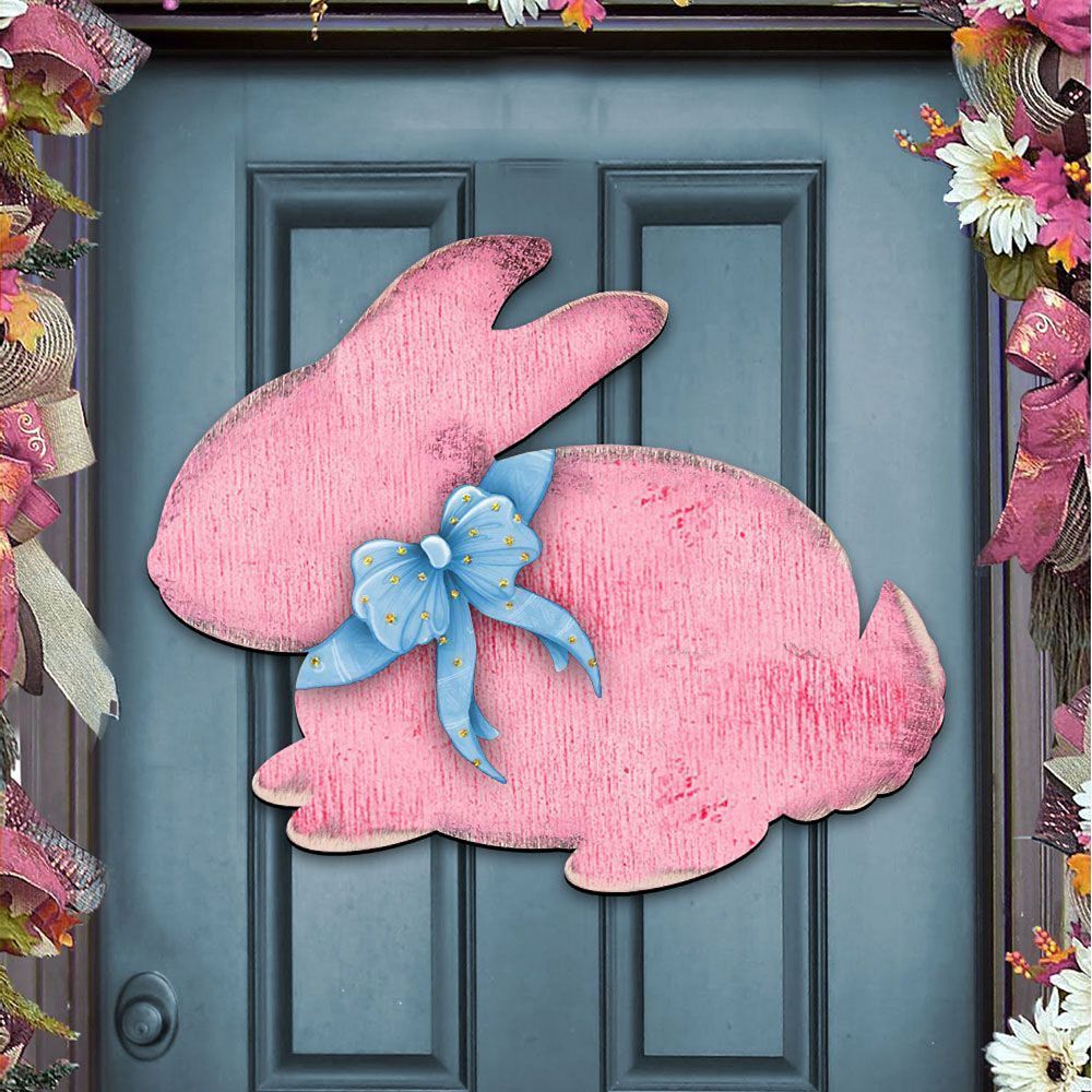 Pink Bunny Rabbit Easter 24-Inch Handcrafted Wooden Door Decor by G ...