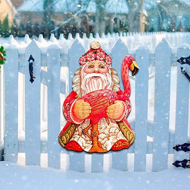 Flamingo Santa Tropical 24-Inch Handcrafted Wooden Door Decor by G ...