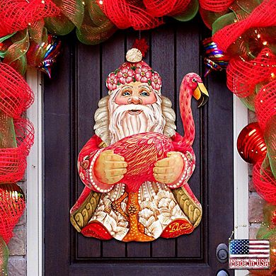 Flamingo Santa Tropical 24-Inch Handcrafted Wooden Door Decor by G ...