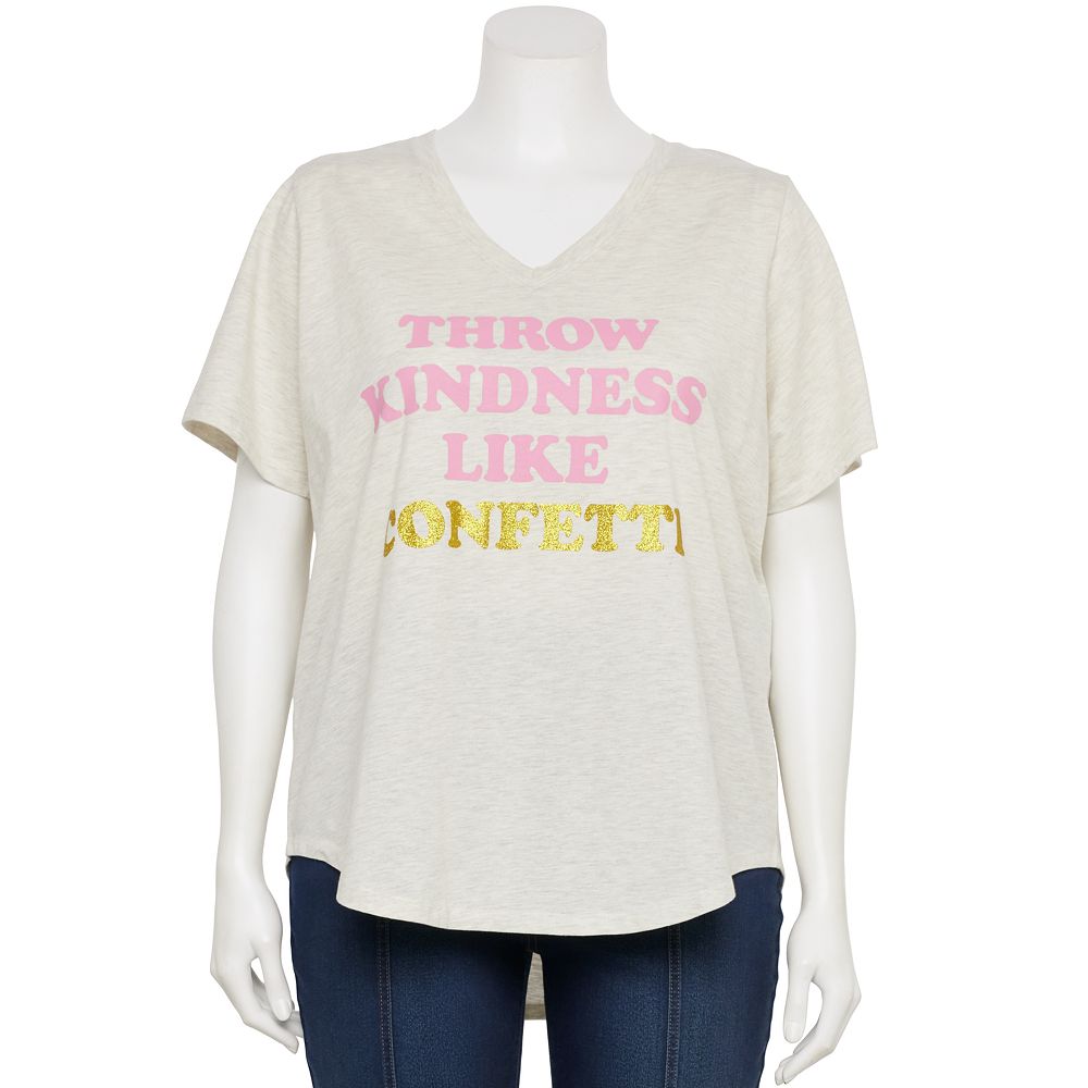 Women's Plus Size V-Neck Throw Kindness Like Confetti Graphic Tee