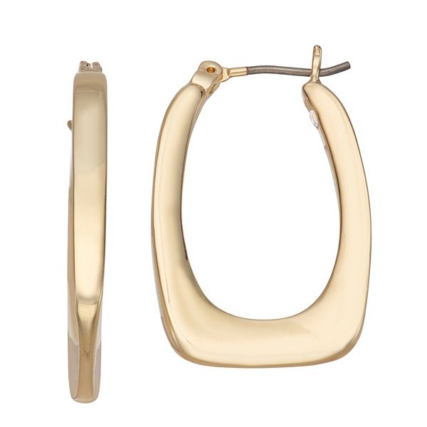 Napier Gold Tone Squared Oval Hoop Earrings
