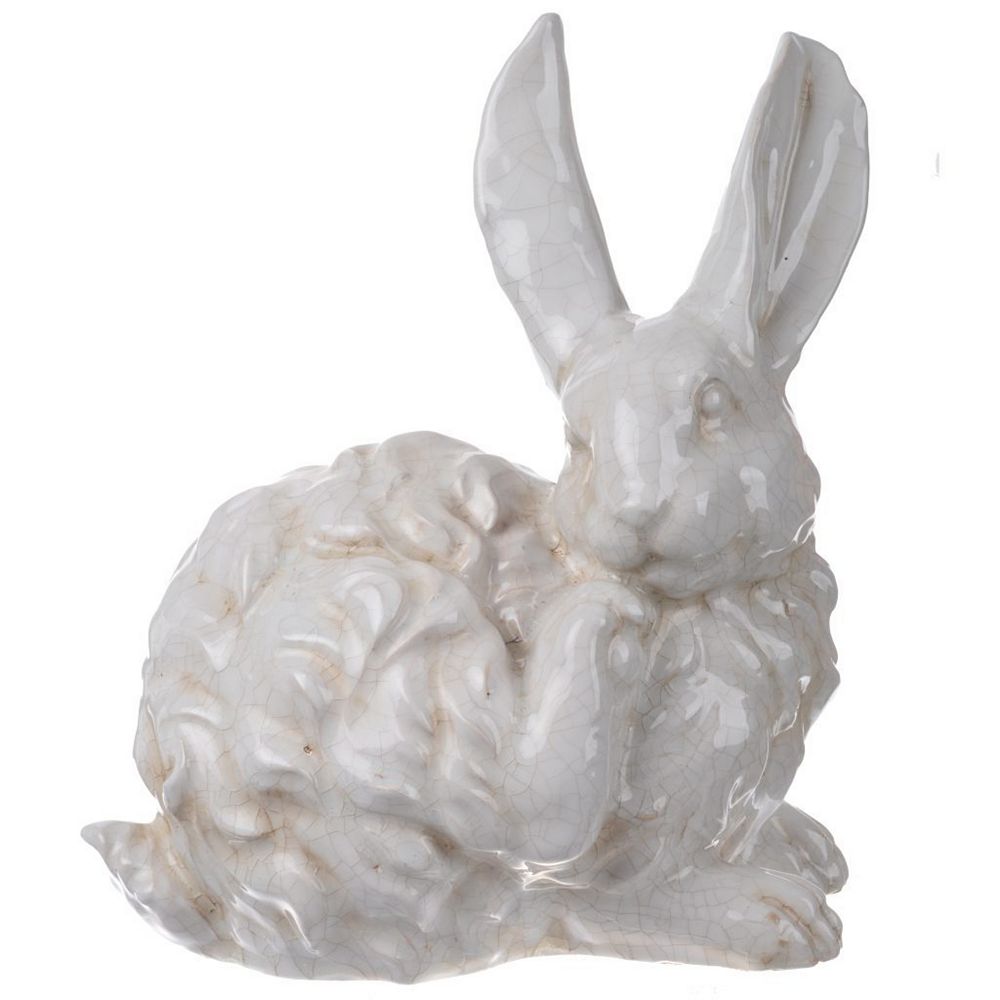 12.25" White and Brown Glossy Patina Finish Rabbit Statuette