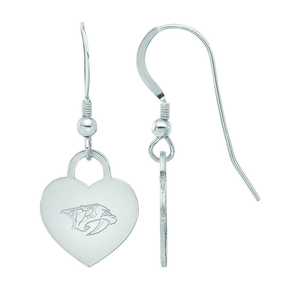 LogoArt Sterling Silver Nashville Predators Heart Drop Earrings