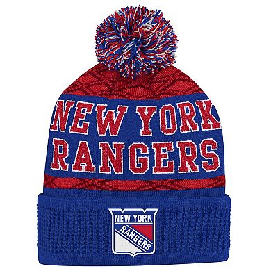 Youth New York Rangers Blue Puck Cuffed Knit Hat with Pom