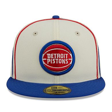Men's New Era Cream/Blue Detroit Pistons Piping 2-Tone 59FIFTY Fitted Hat