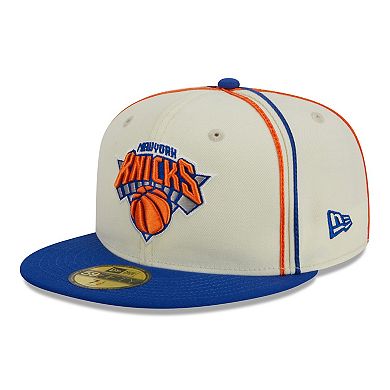 Men's New Era Cream/Blue New York Knicks Piping 2-Tone 59FIFTY Fitted Hat