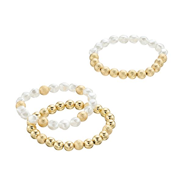 PANNEE BY PANACEA Gold Tone Simulated Pearl Beaded Stretch Bracelets Set