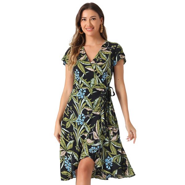 Women's Midi Wrap Summer Tropical Floral Dress