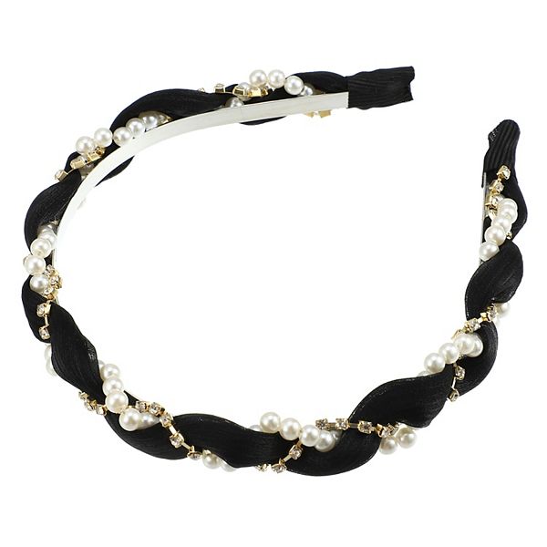 Rhinestone Faux Pearl Wrap Fabric Headband Faux Pearl Headband
