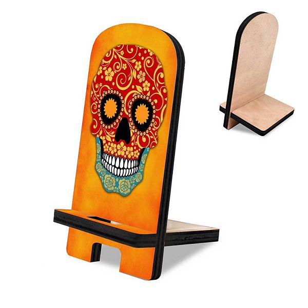 The Skull Cell Phone Stand Halloween Decor Wood Mobile Holder Organizer