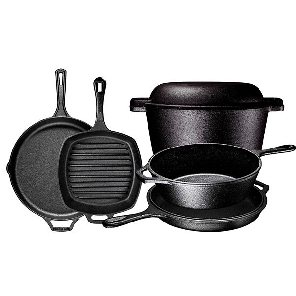 Pre Seasoned Cast Iron Cooking Set With Double Dutch Oven, And Grill ...