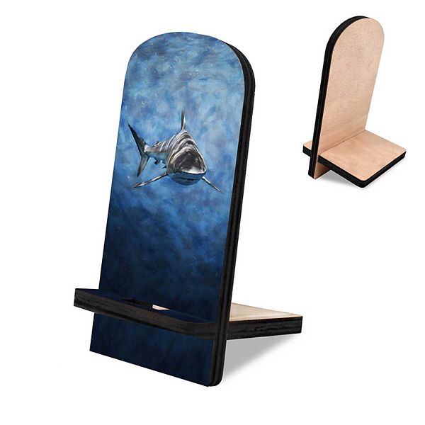 Shark Coastal Cell Phone Stand Wood Mobile Holder Organizer