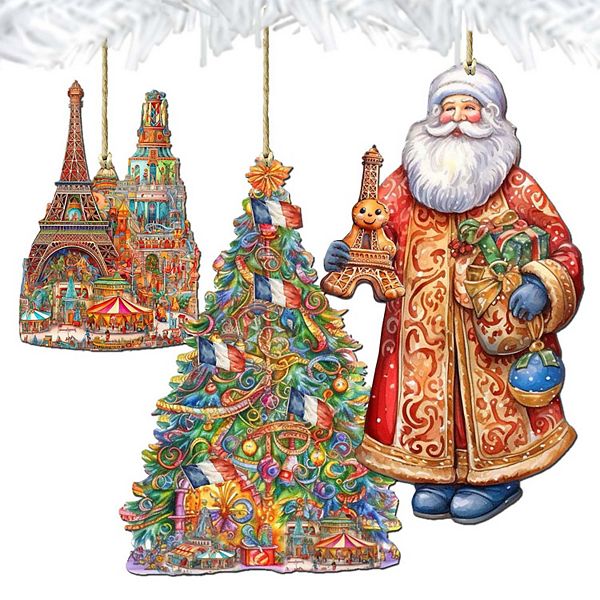 Santa Around The World - French Santa - Christmas Wooden Ornaments Set ...
