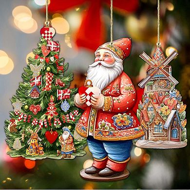 Santa Around The World - Danish Santa - Christmas Wooden Ornaments Set ...