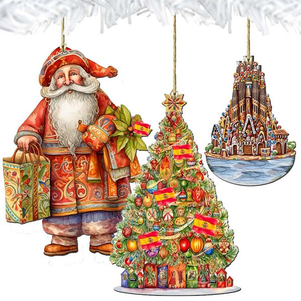 Santa Around The World - Spanish Santa - Christmas Wooden Ornaments Set ...