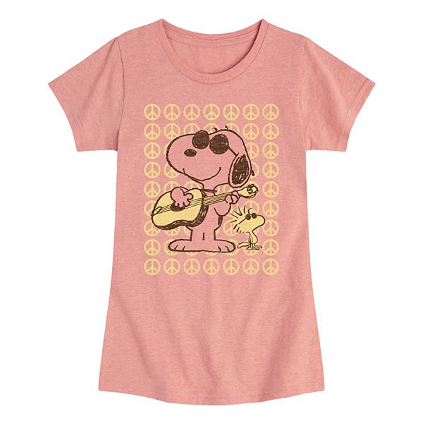 Girls Peanuts Snoopy Guitar Peace Graphic Tee