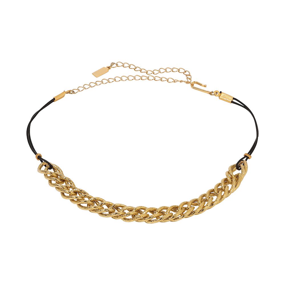 1928 Gold Tone Thin Black Rope Chain Choker Necklace