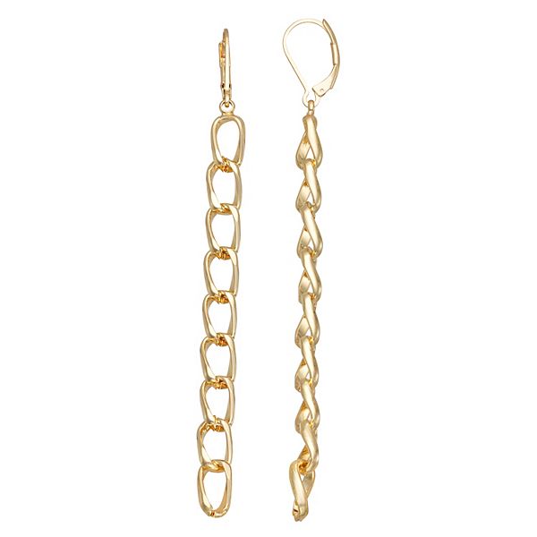 Nine West Gold Tone Linear Chain Drop Earrings