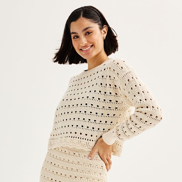 Juniors' SO® Crochet Pullover Sweater