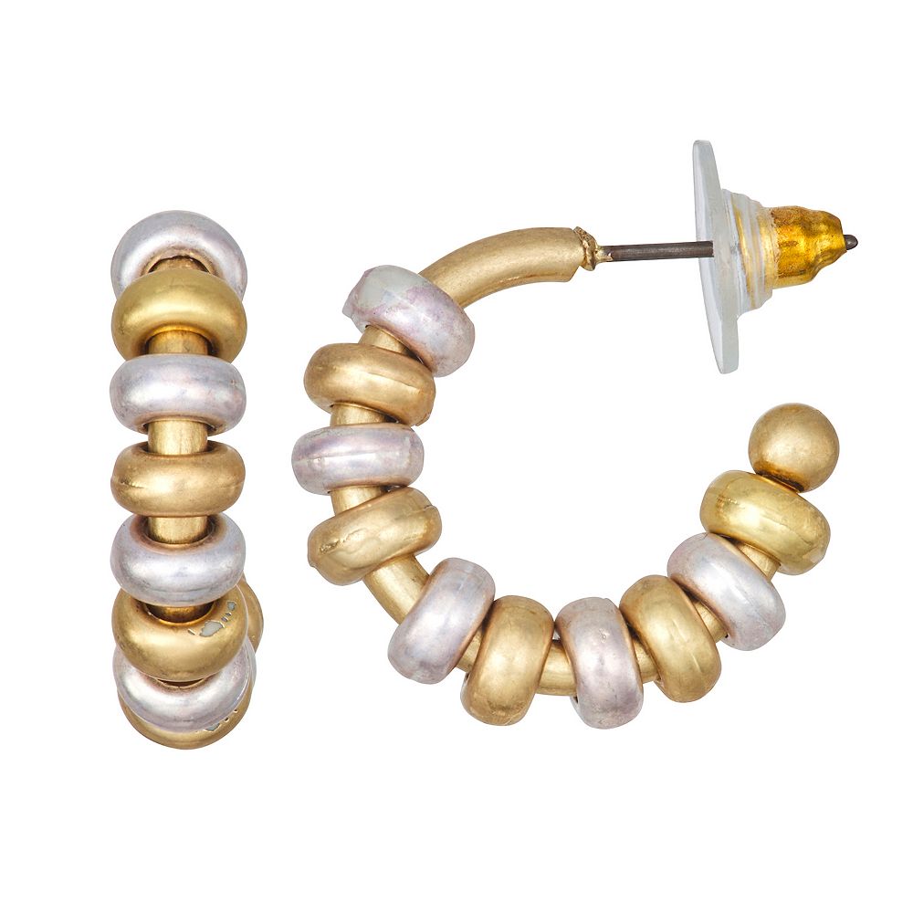 Sonoma Goods For Life® Two-Tone Beaded C-Hoop Earrings