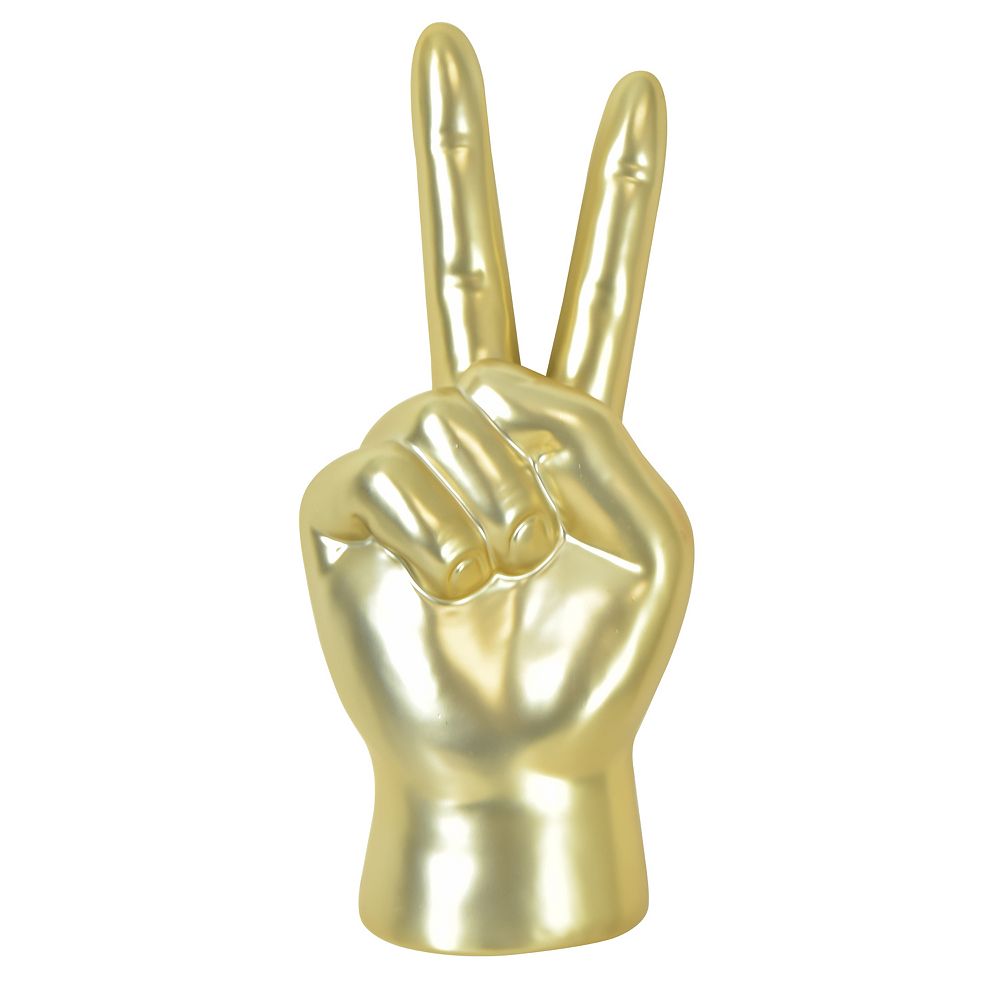 Gold Finish Peace Sign Hand Statue Table Decor
