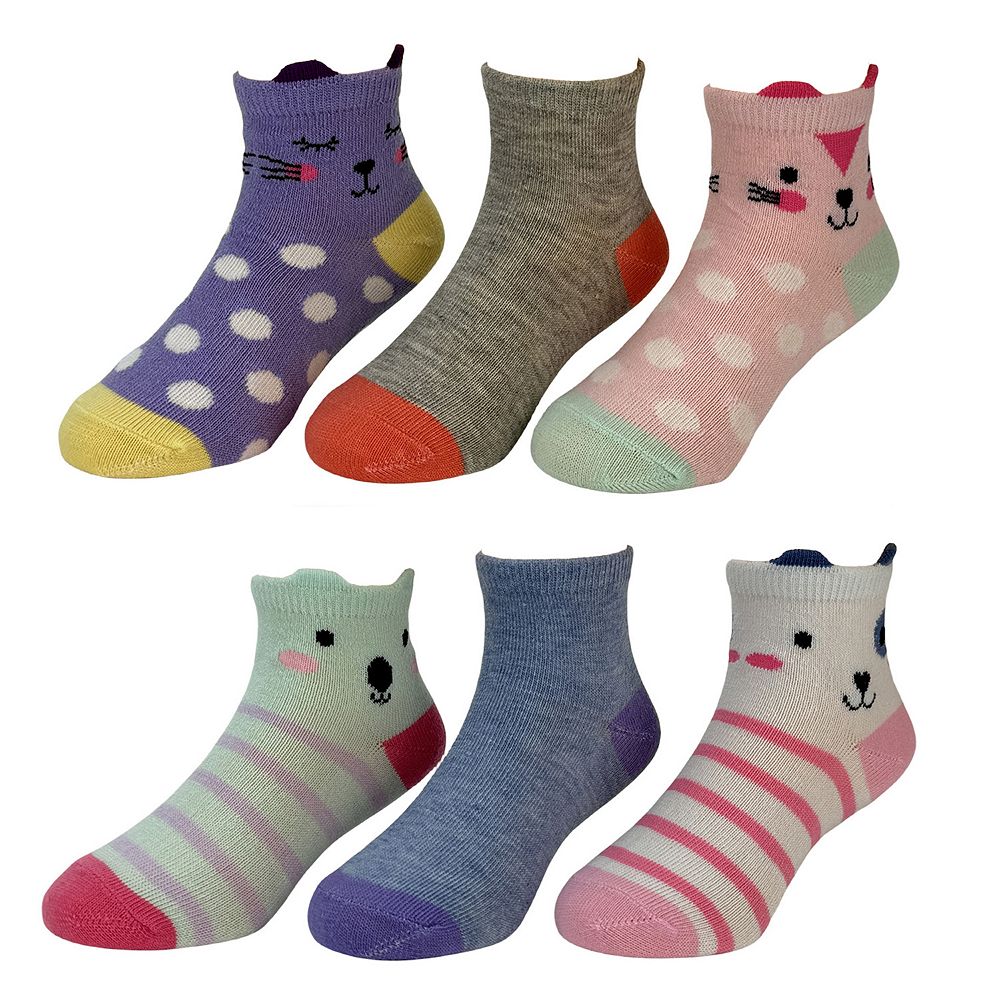 Girls SO® 6-Pack Patterned Animal Ankle Socks