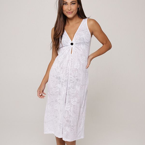 Women's J. Valdi V-Neck Center Ring Lace Swim Cover-Up Midi Dress