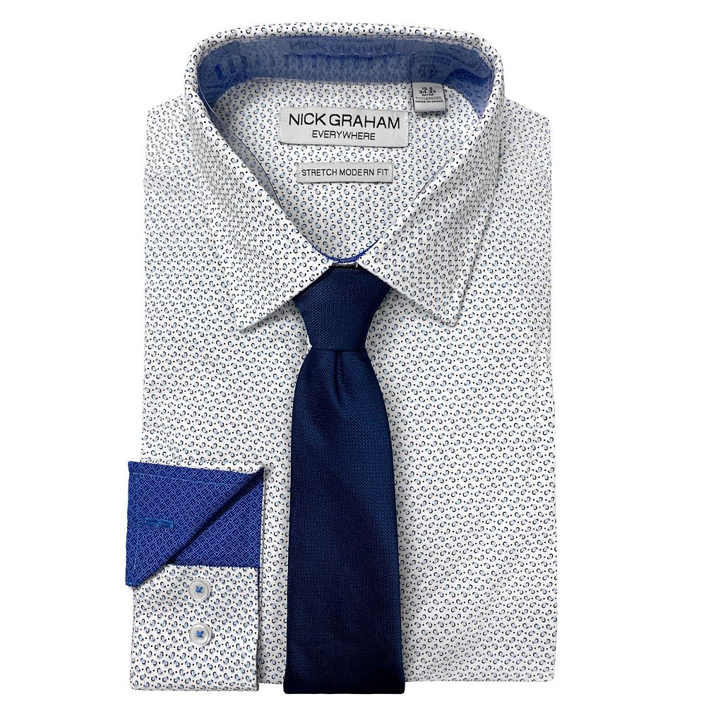 Men's Nick Graham Modern-Fit Stretch Dress Shirt & Tie Set