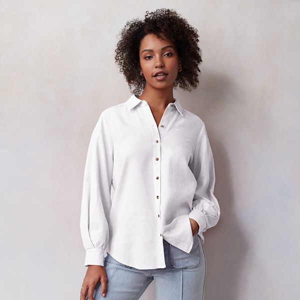 Women's LC Lauren Conrad Oversized Volume Sleeve Linen Blend Button ...