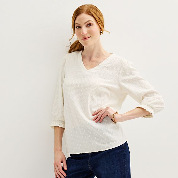 Women's Croft & Barrow® Puff Sleeve V-Neck Top