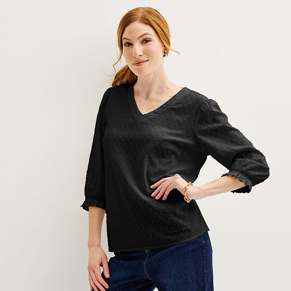 Women's Croft & Barrow® Puff Sleeve V-Neck Top