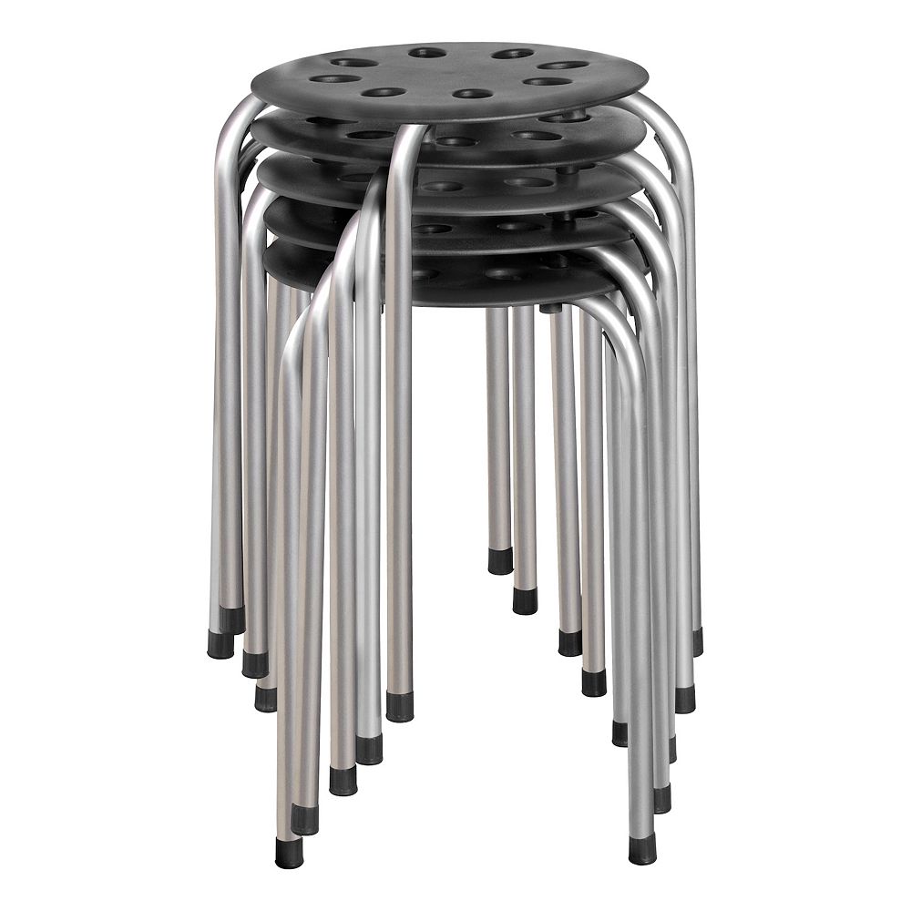 Norwood Commercial Furniture Black and Silver Stacking Stool Set (Pack ...
